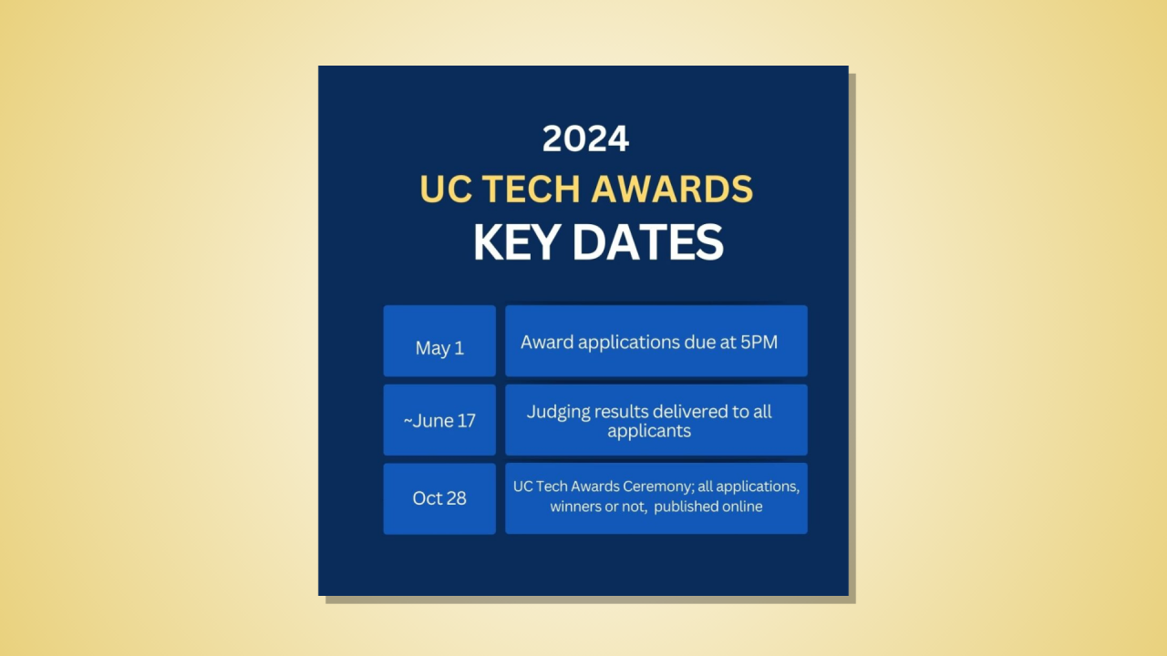 ANNOUNCEMENT: UC Tech Awards 2024 applications and nominations open through May 1st | UC Tech 2024